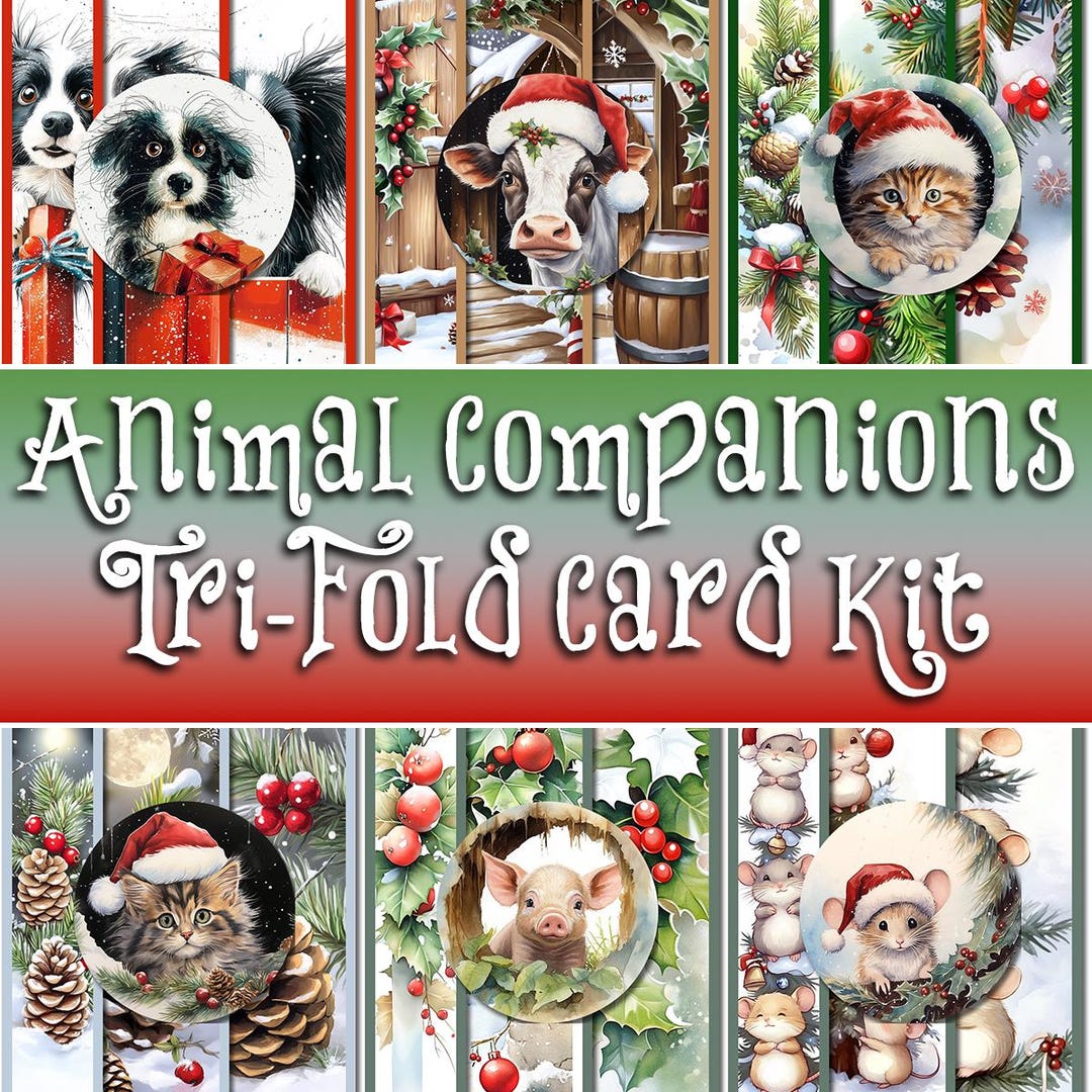 Animal Companions | Tri-fold Card Kit | Printable Holiday Card Designs ...