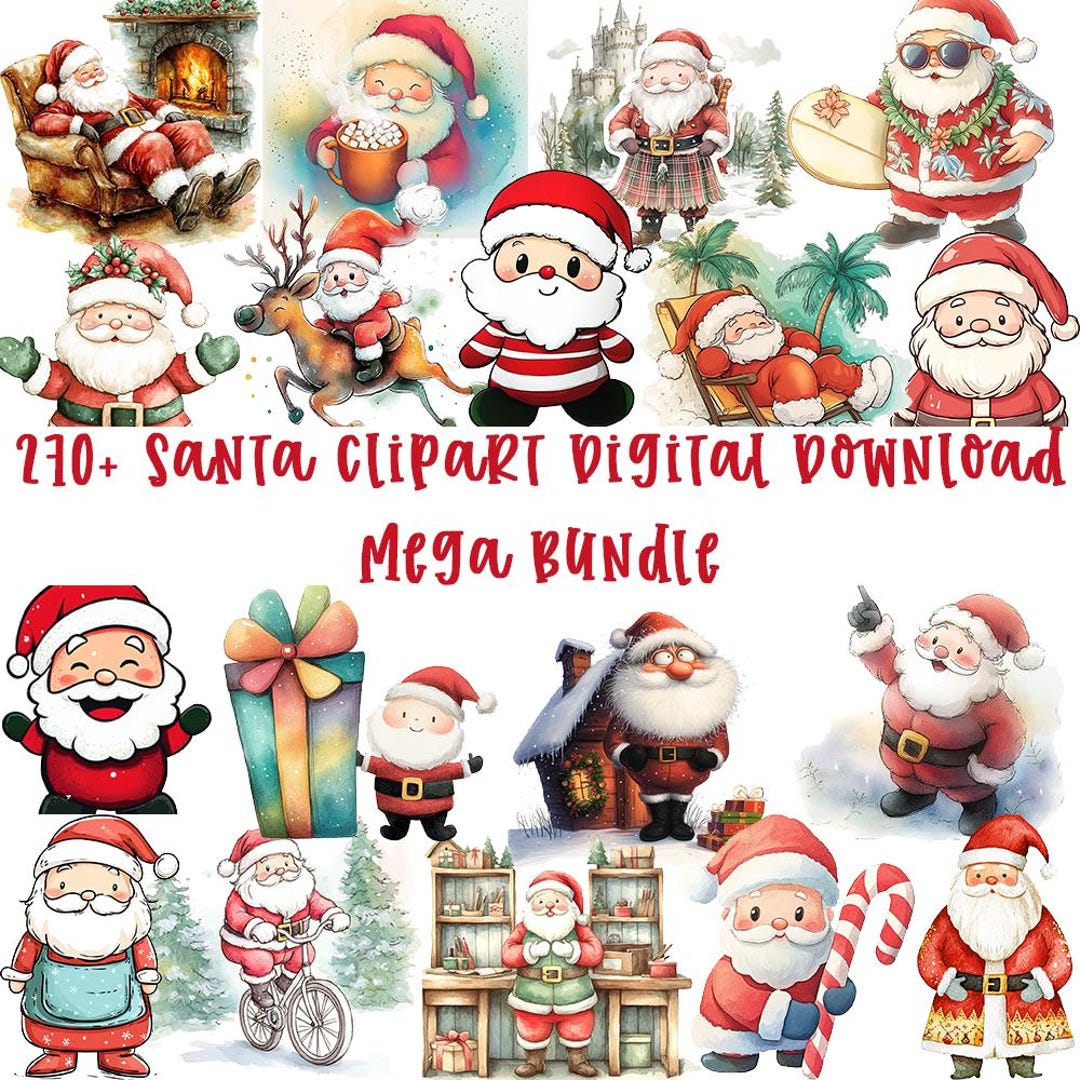 275+ Santa Clipart - Digital Download Mega Bundle - Christmas Stickers ...