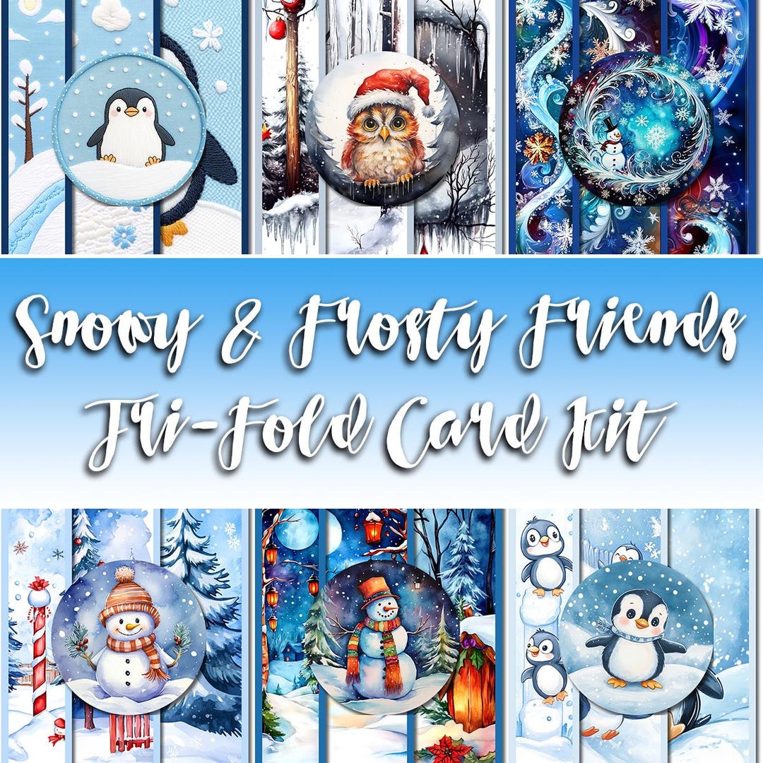 Snowy & Frosty Friends | Tri-fold Card Kit | Printable Holiday Card ...