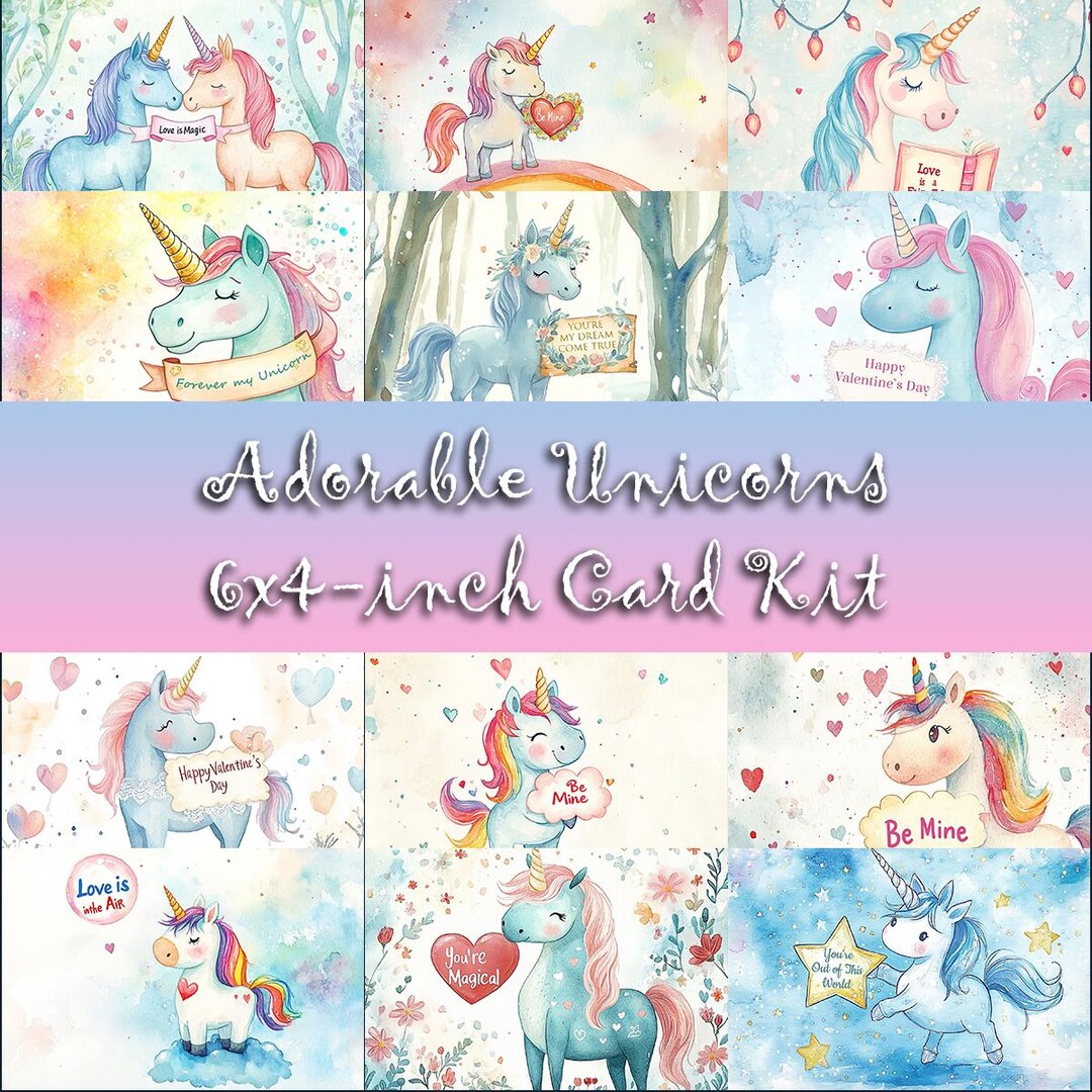 Adorable Unicorn Valentine's Day Card Kit | Printable Valentine's Cards ...