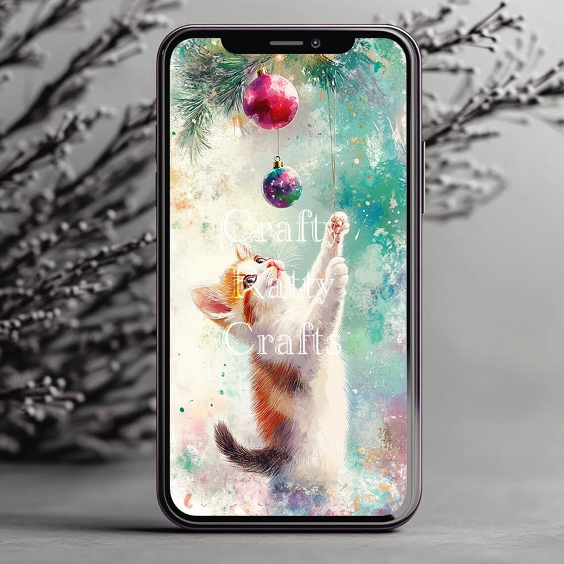 Christmas Kitten Cheer Phone Wallpapers | High Resolution PNG Files ...