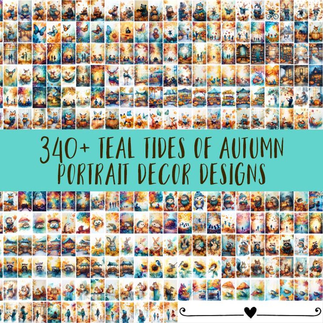 Teal Tides of Autumn Decor Mega Bundle - Digital Download - 340+ Images ...