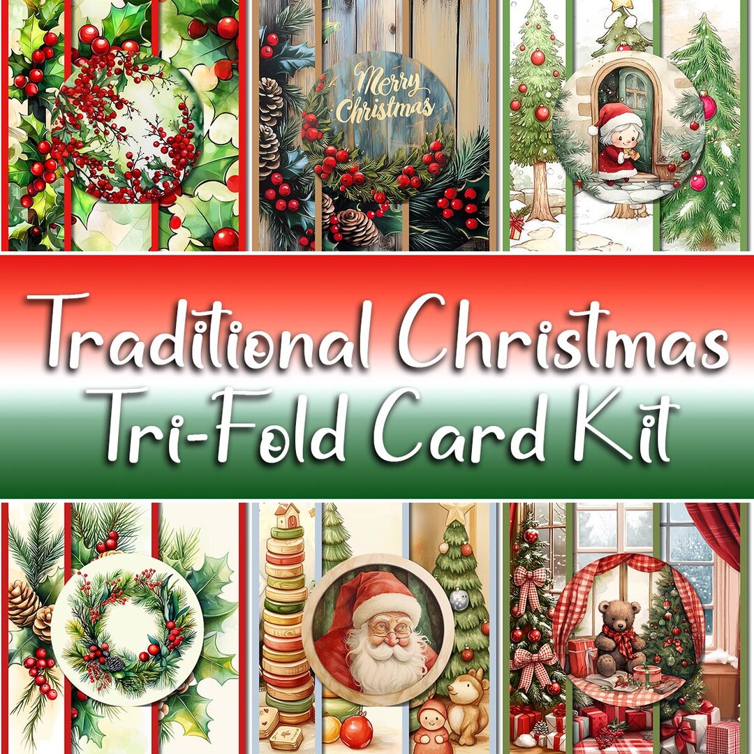Traditional Christmas | Tri-fold Card Kit | Printable Holiday Card ...