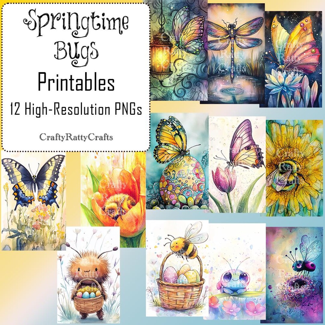 Springtime Bugs - Printable Art | 12 High-resolution Pngs | DIY ...