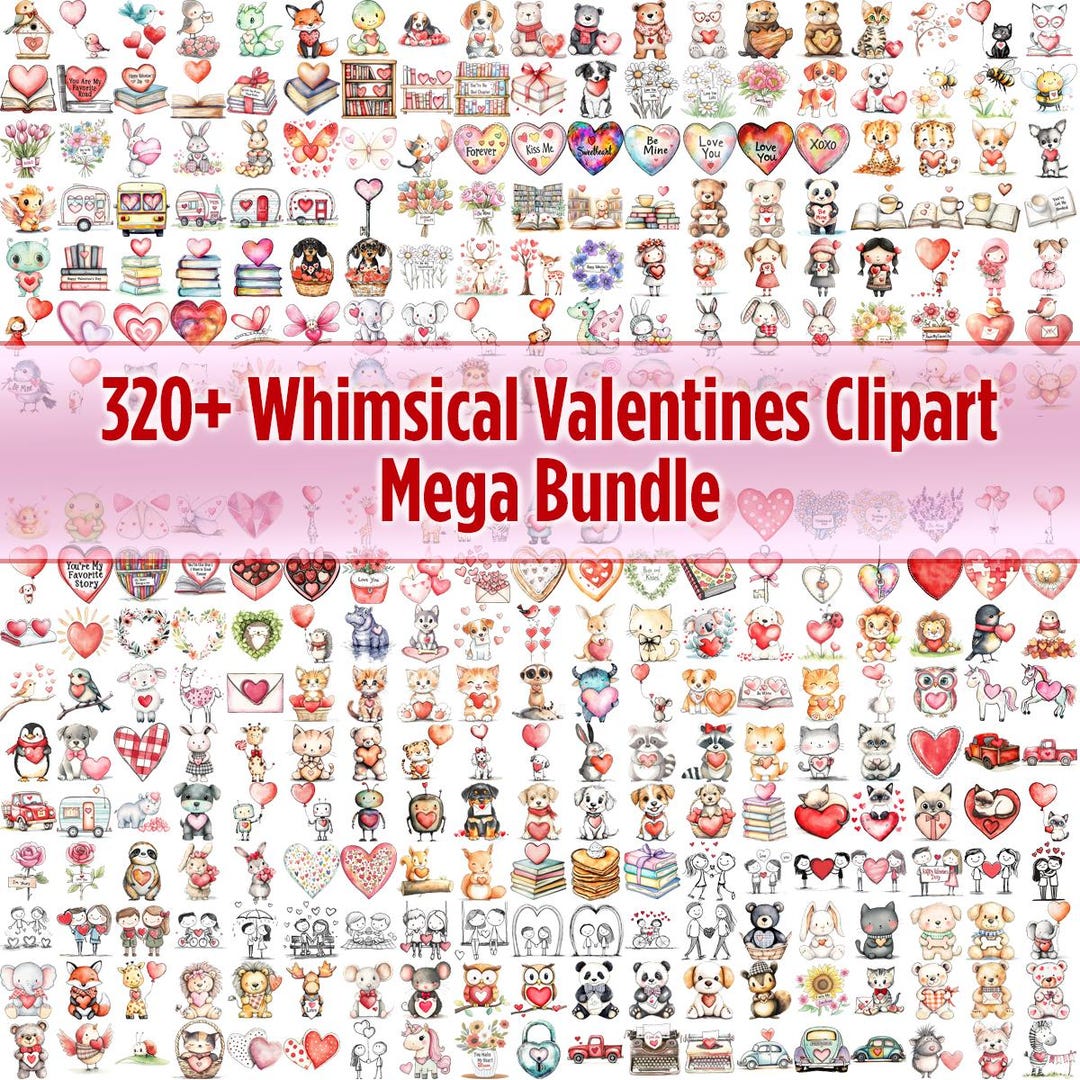 Whimsical Valentine Clipart Mega Bundle - Digital Download – 320+ Cute ...
