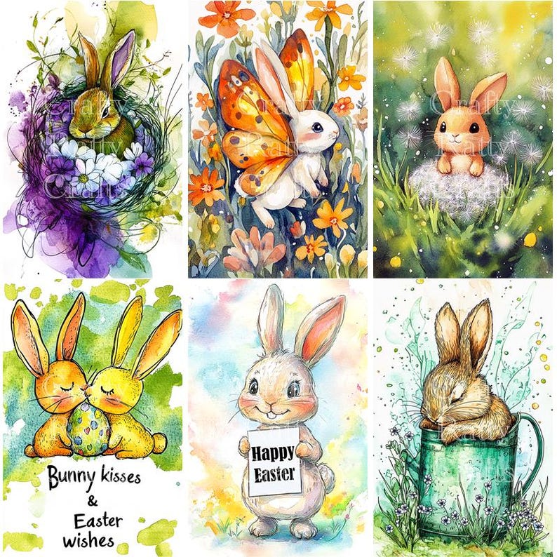 Hoppy Easter - Printable Art | 12 High-resolution Pngs | DIY Crafting ...