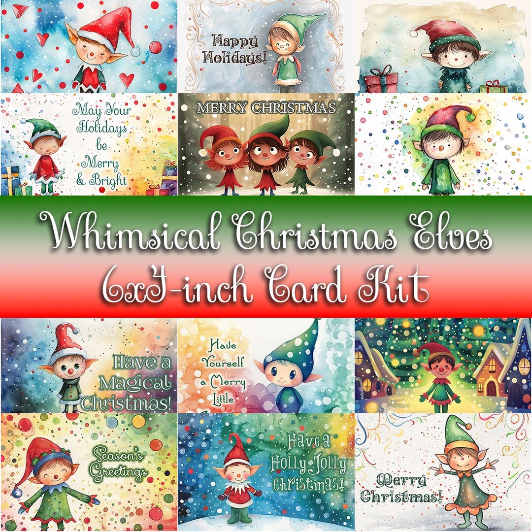 Whimsical Christmas Elves | 6x4 Inch Card Kit | Printable Holiday Card ...