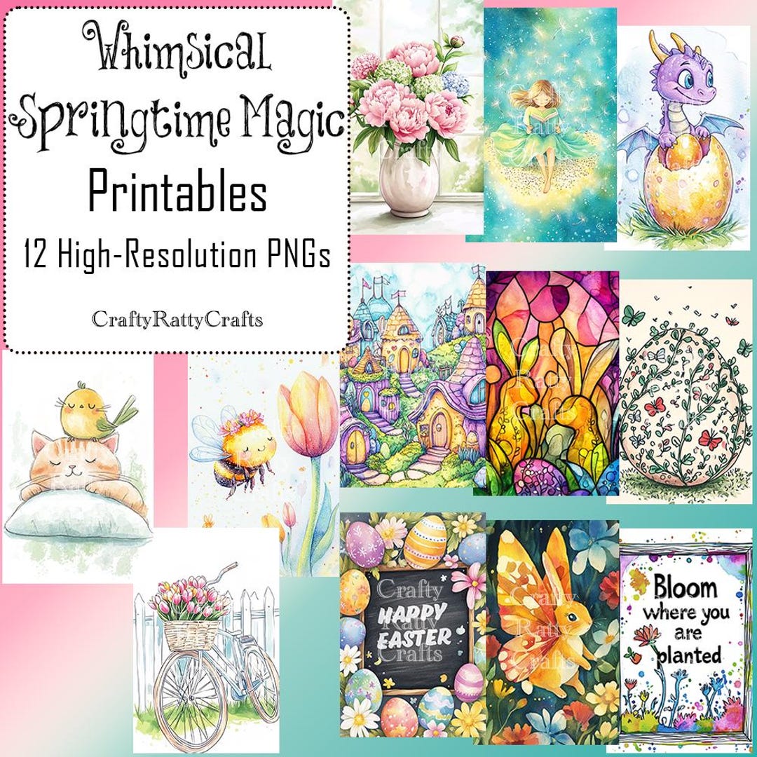 Whimsical Springtime Magic - Printable Art | 12 High-resolution Pngs ...