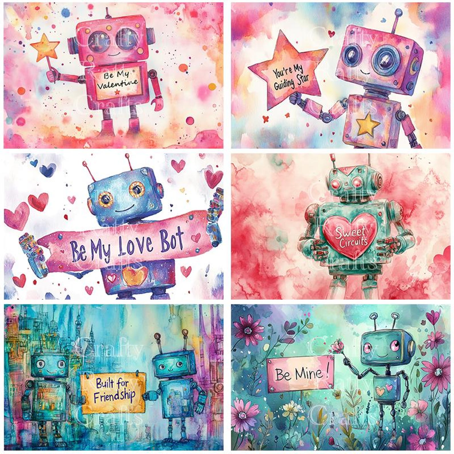 Valentine Robot Card Kit | Printable Valentine's Cards | DIY Holiday ...