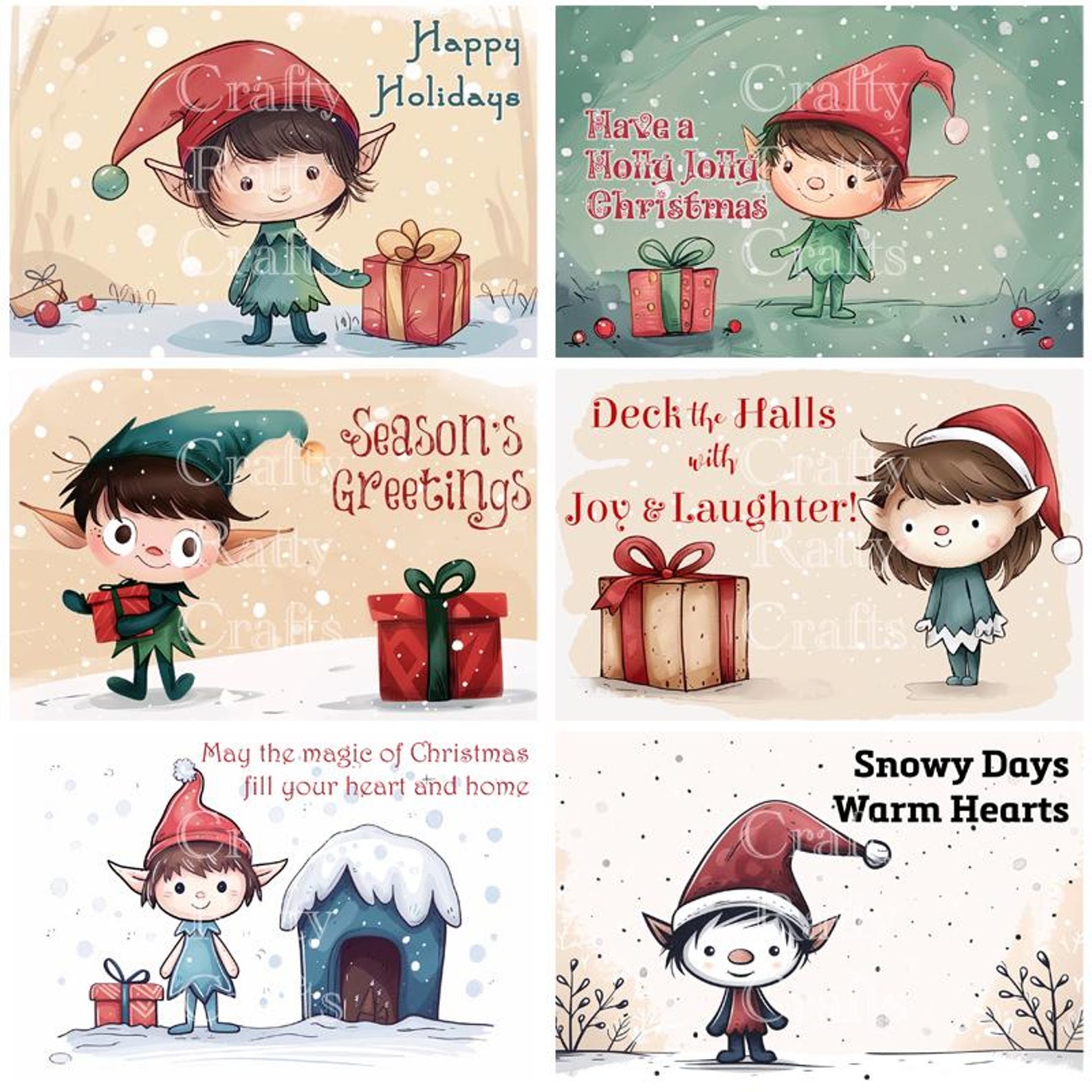 Elf Expressions: Holiday Cheer Card Kit | Printable Christmas Cards ...