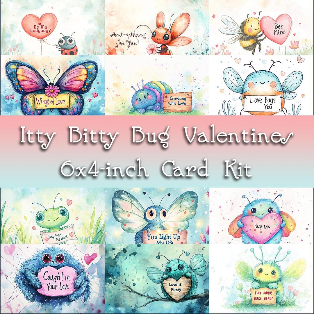 Itty Bitty Bugs: Valentine's Day Card Kit | Printable Love Cards | DIY Cute Crafts | 12 Adorable ...