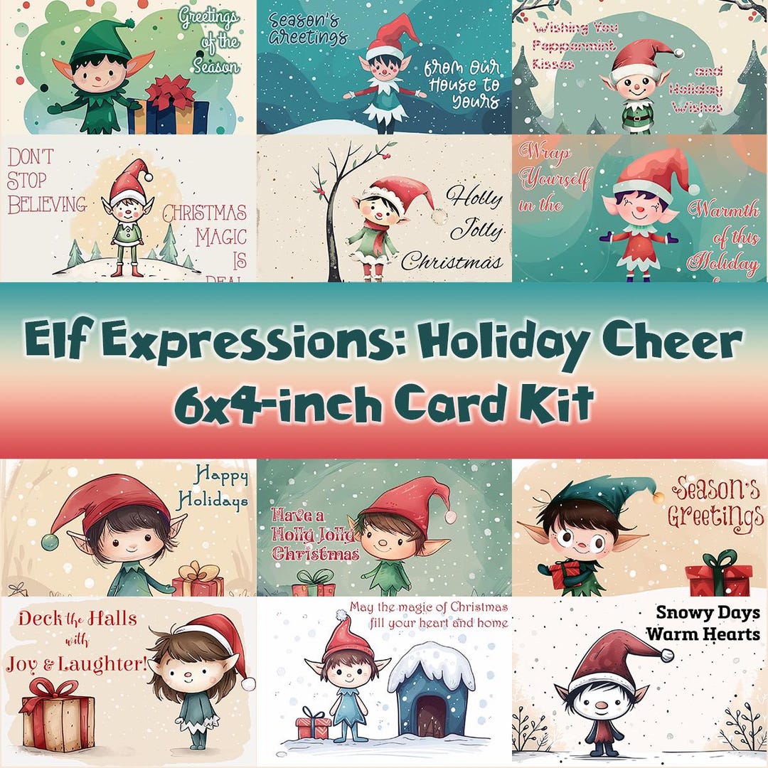Elf Expressions: Holiday Cheer Card Kit | Printable Christmas Cards ...