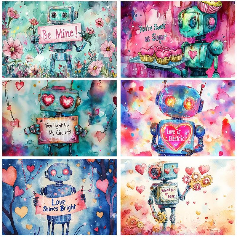 Valentine Robot Card Kit | Printable Valentine's Cards | DIY Holiday ...