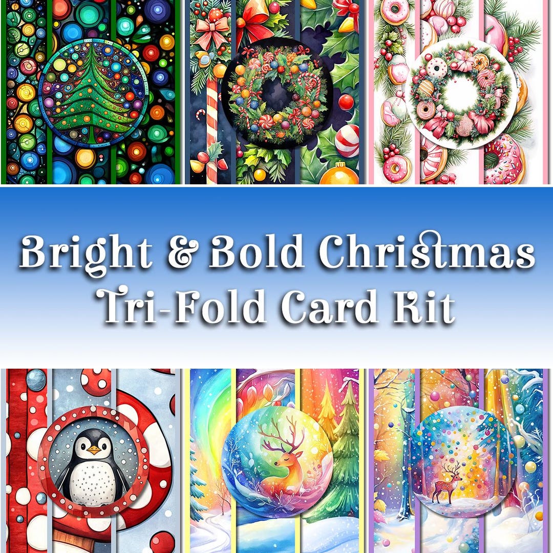 Bright and Bold Christmas | Tri-fold Card Kit | Printable Holiday Card ...