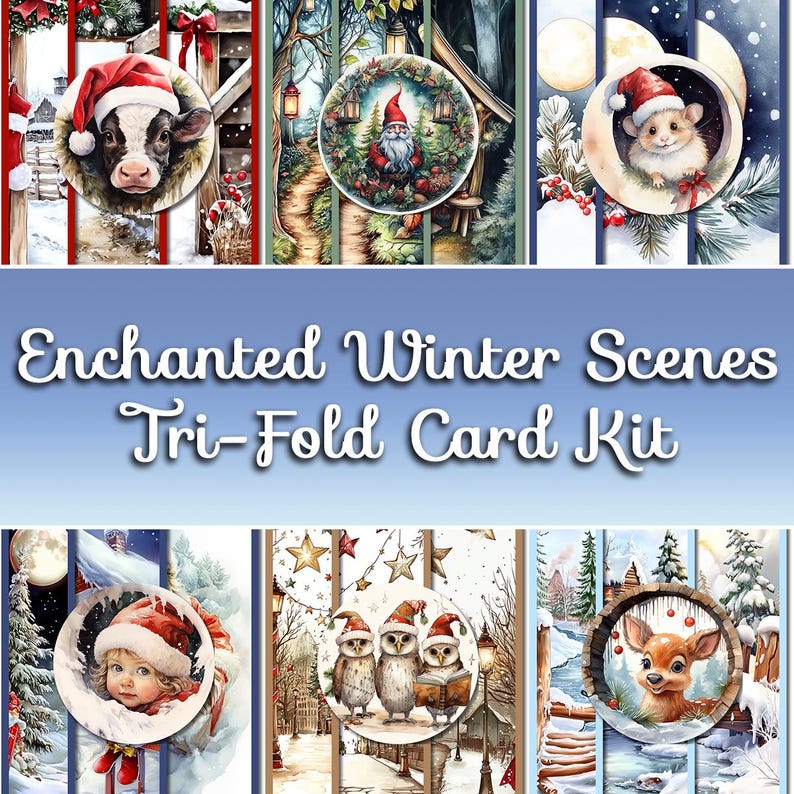 Enchanted Winter Scenes | Tri-fold Card Kit | Printable Holiday Card ...