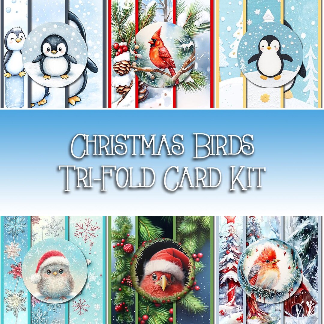 Christmas Birds | Tri-fold Card Kit | Printable Holiday Card Designs ...