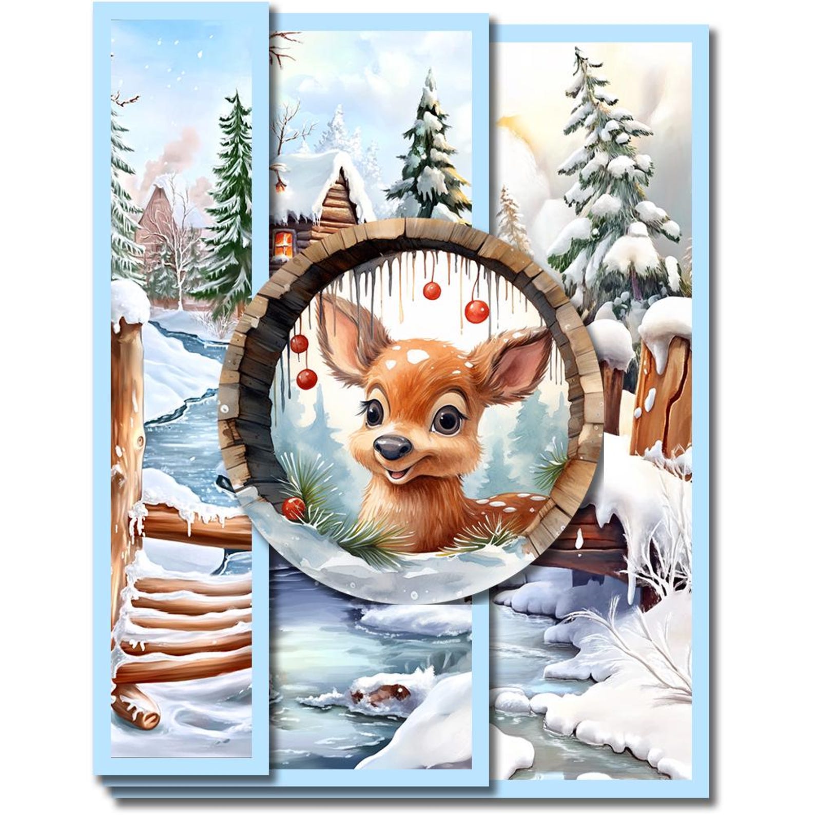 Enchanted Winter Scenes | Tri-fold Card Kit | Printable Holiday Card ...