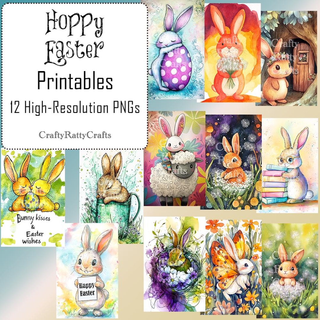 Hoppy Easter - Printable Art | 12 High-resolution Pngs | DIY Crafting, Card Making, Wall Decor ...