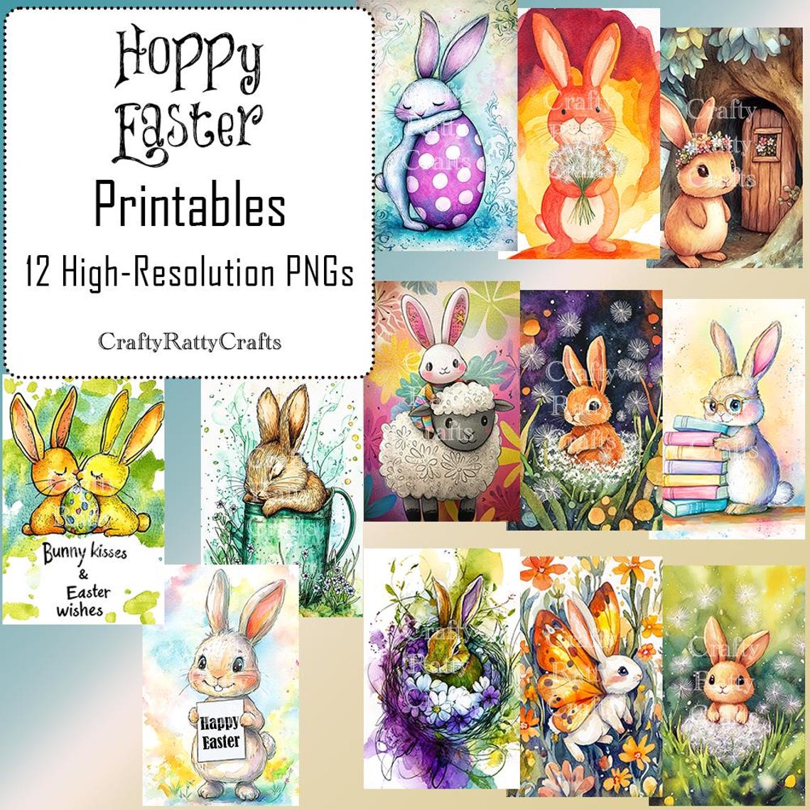Hoppy Easter - Printable Art | 12 High-resolution Pngs | DIY Crafting ...