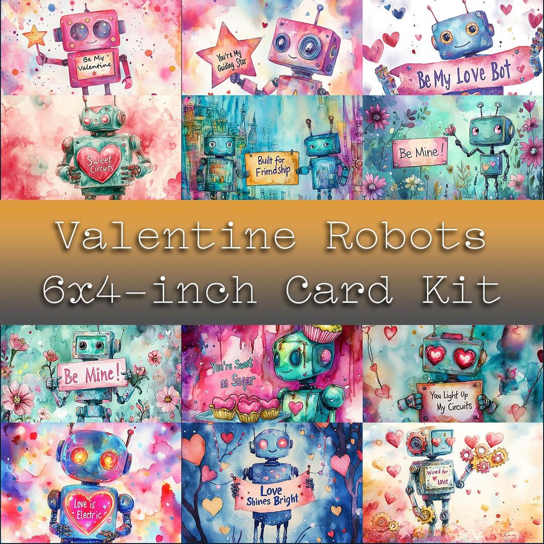 Valentine Robot Card Kit | Printable Valentine's Cards | DIY Holiday ...