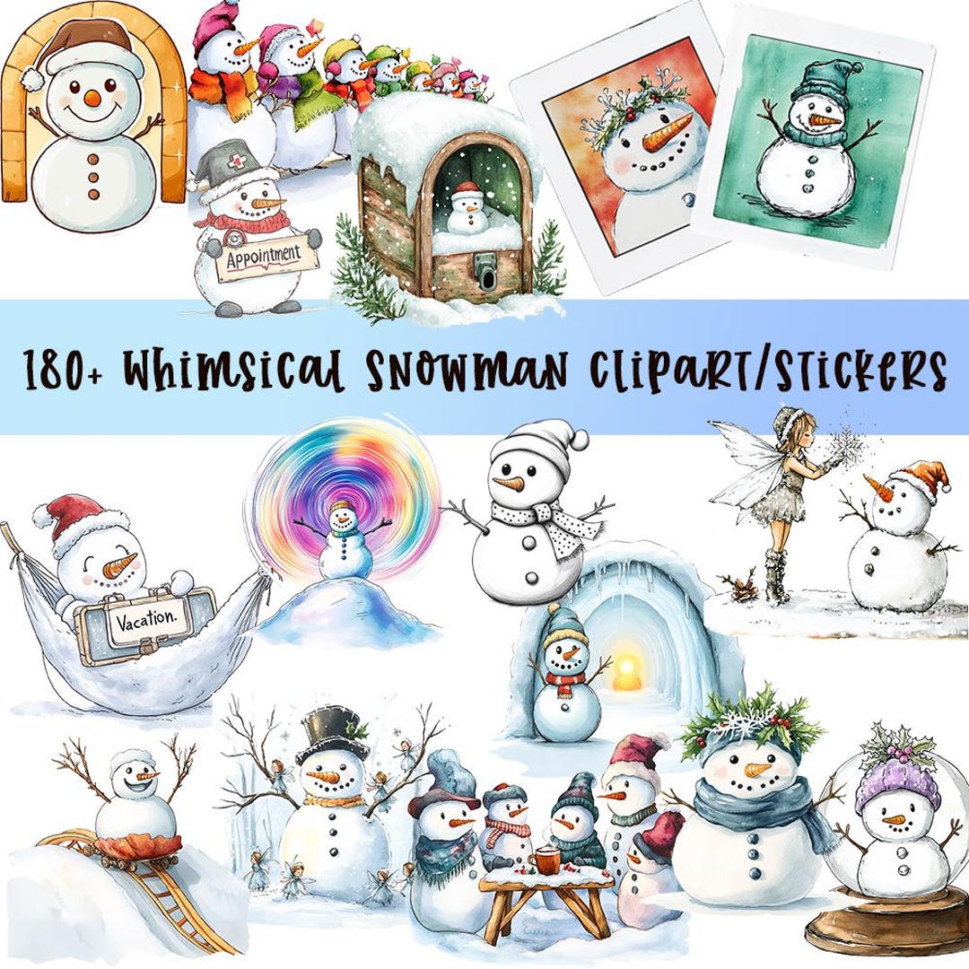 180+ Whimsical Snowman Clipart/sticker Designs - Cozy Winter Artwork ...