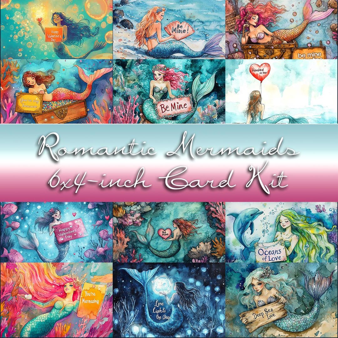 Romantic Mermaid Valentine's Day Card Kit | Printable Ocean-inspired ...