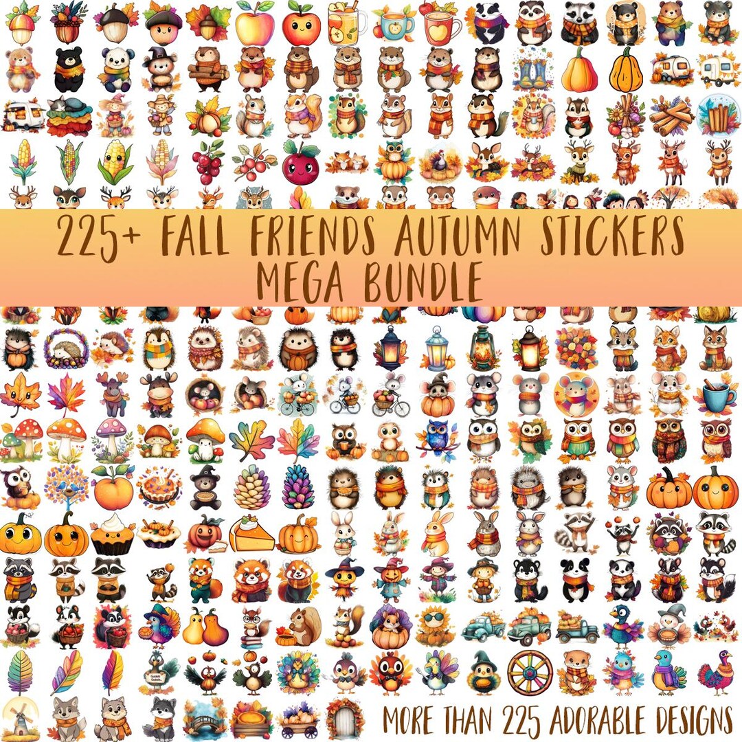 Fall Friends Autumn Sticker Mega Bundle - Digital Download - 225 ...