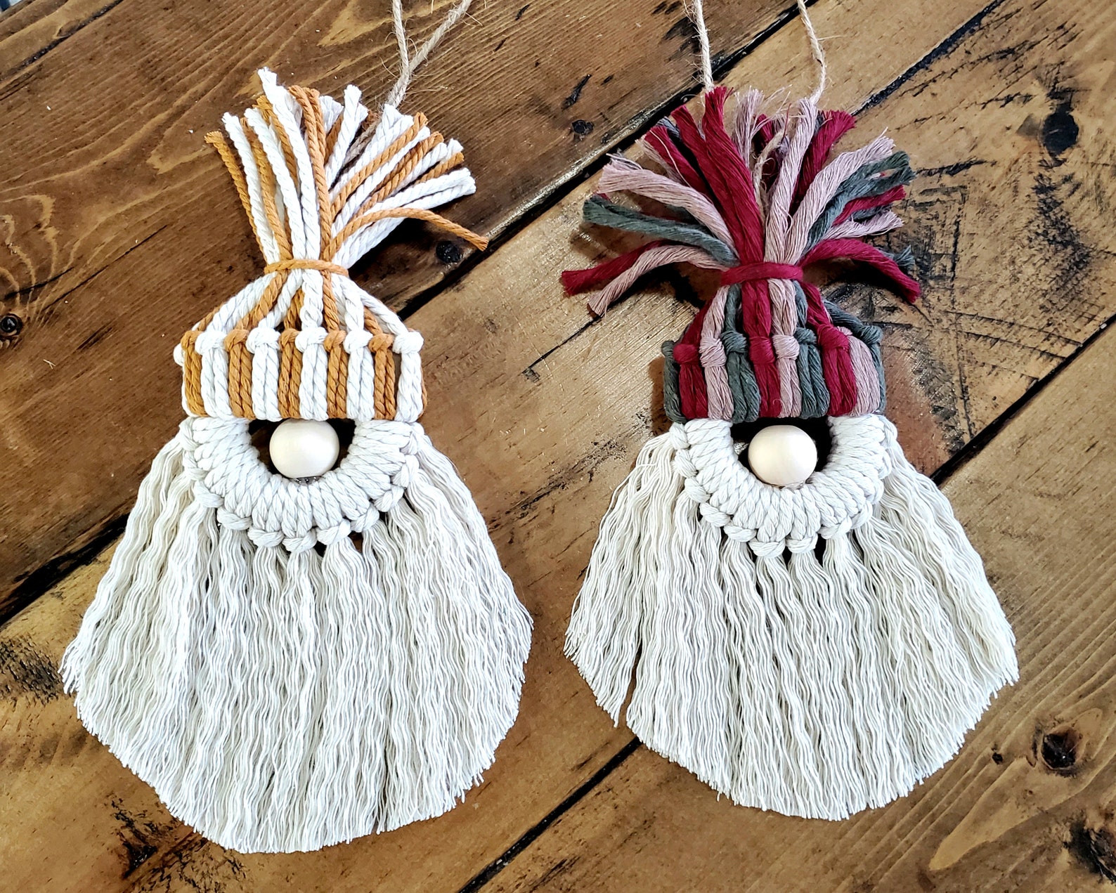 Macrame Gnome or Santa Ornament With Accent - Etsy