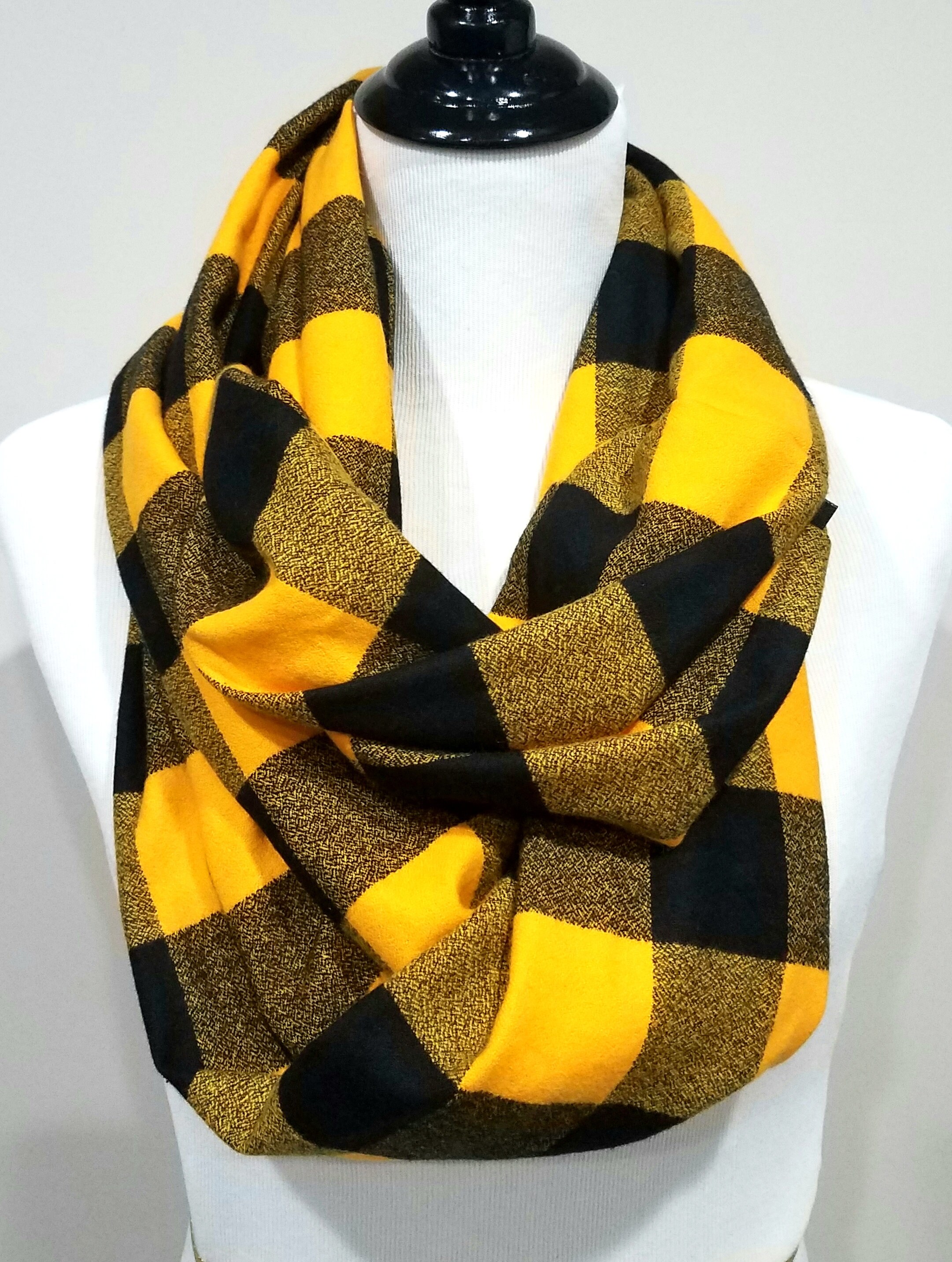 Black and Yellow Plaid Scarf Etsy UK
