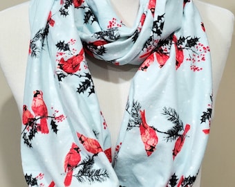 Cardinal and Holly Soft Flannel Infinity Scarf | Etsy