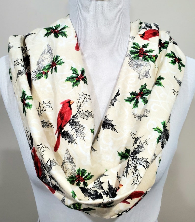 Cardinal and Holly Soft Flannel Infinity Scarf | Etsy