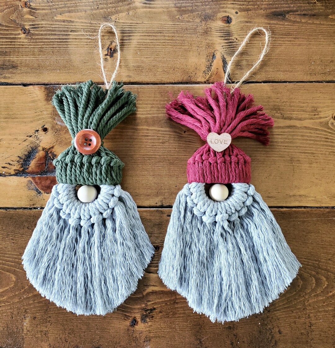 Gray Beard Macrame Gnome or Santa Ornament - Etsy