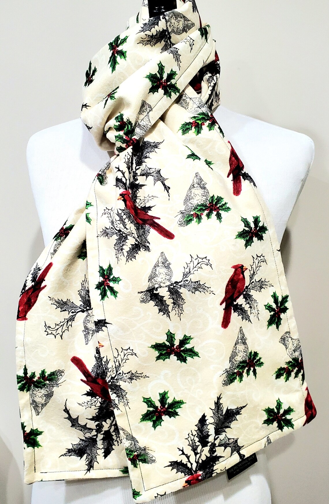 Cardinal and Holly Soft Flannel Infinity Scarf | Etsy