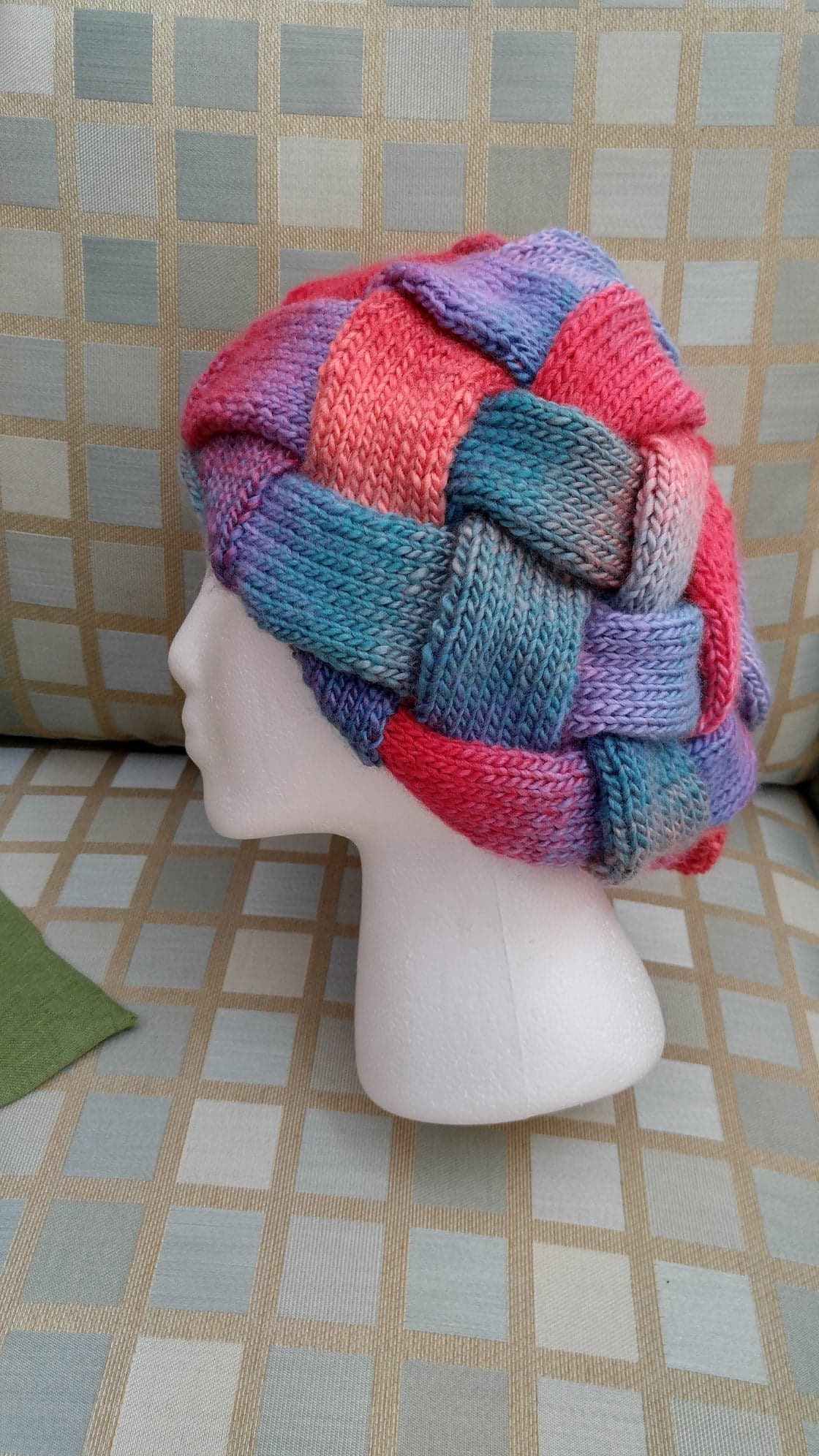 Knit Slouchy Beret Entrelac Basketweave Beanie Cap Tam One of a Kind ...