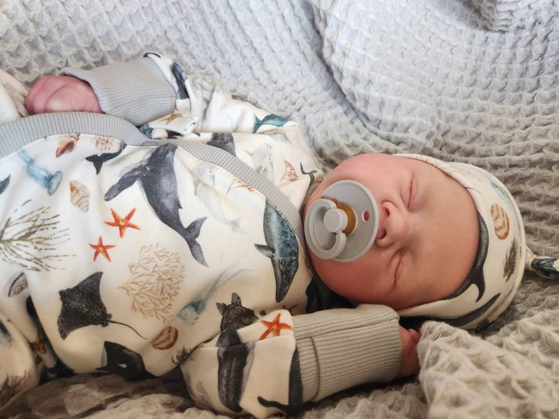 Organic Cotton Ocean Print Kimono Romper: Baby Outfit With Headband/hat ...