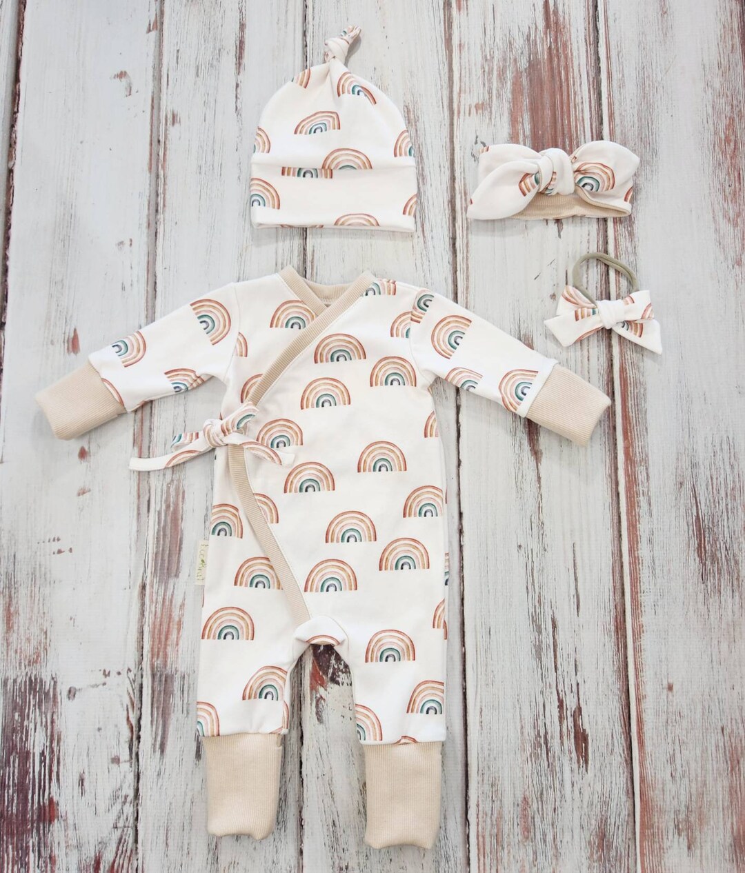 Gender Neutral Coming Home Outfit, Neutral Rainbow Kimono Romper, Baby ...