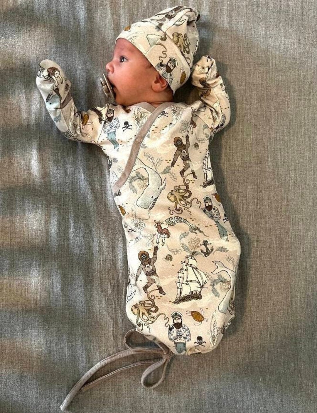 Organic Nautical Boy Coming Home Outfit, Underwater Baby Gown, Cotton ...