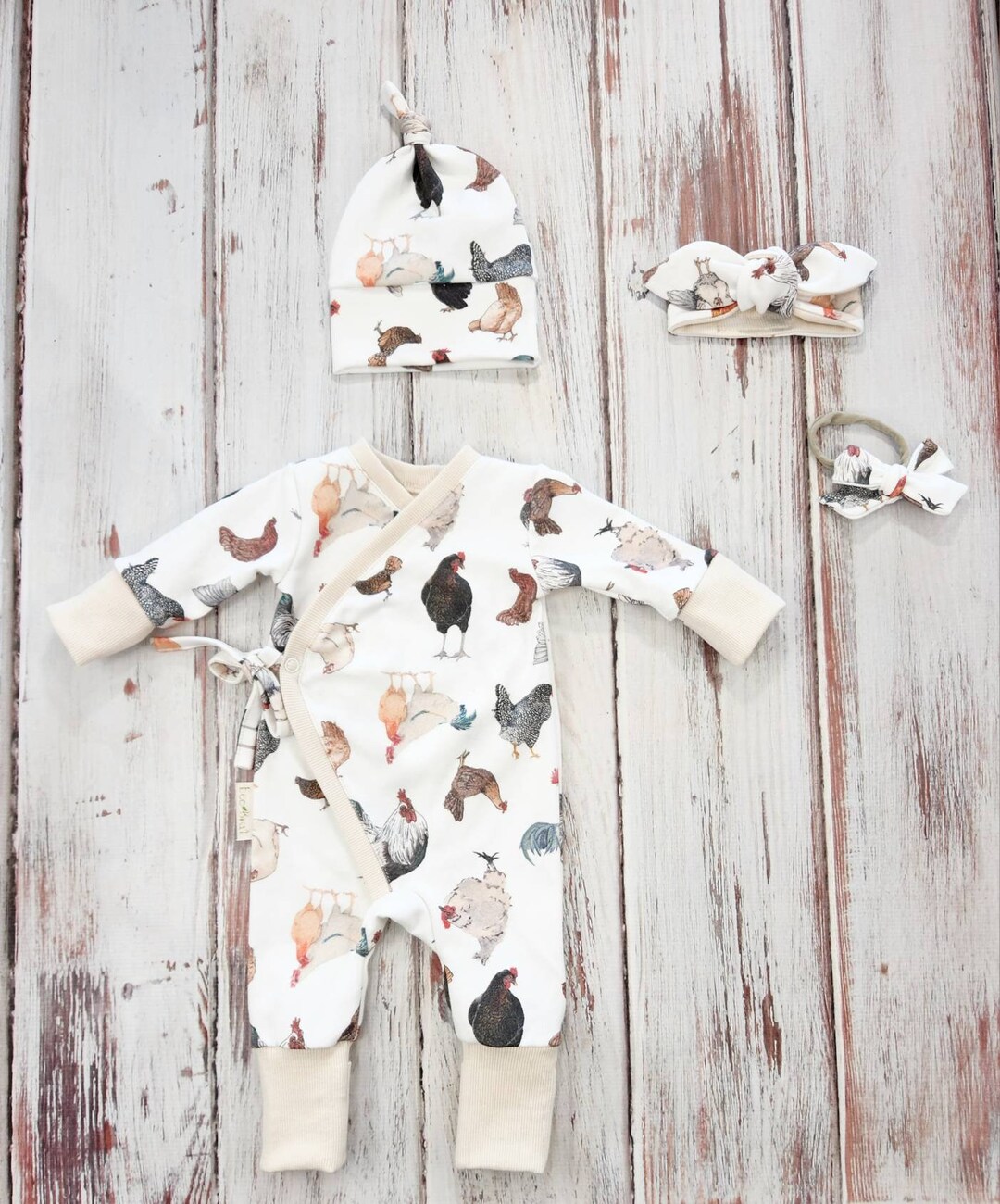 Gender Neutral Coming Home Outfit, Chicken Print Kimono Romper, Baby ...