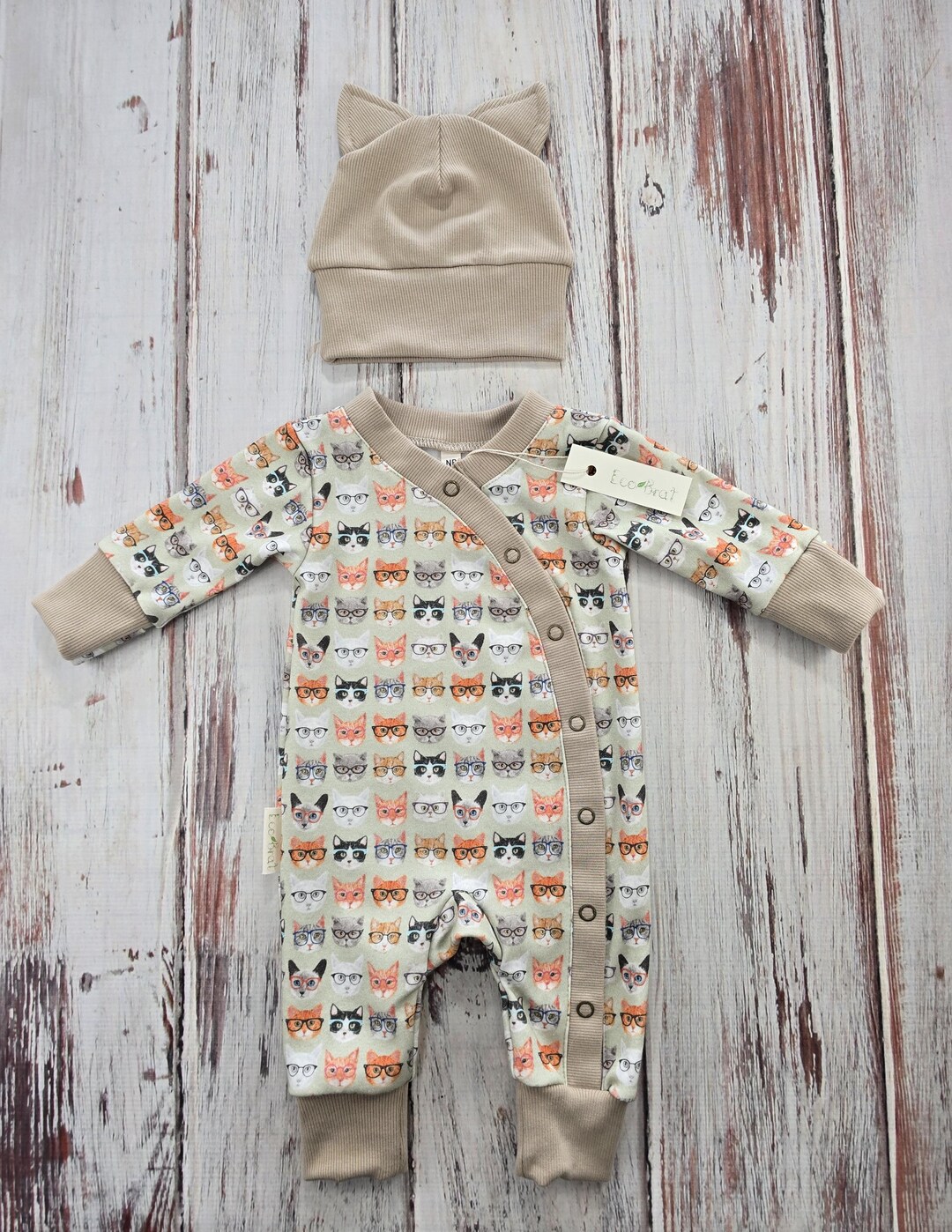 Organic Gender-neutral Coming Home Outfit, Cat's Meow Sleeper, Cute ...