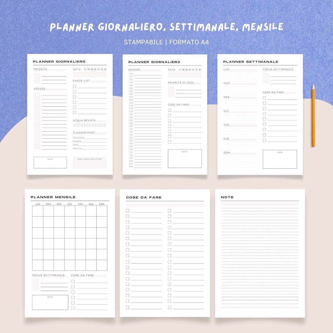 Vertical Daily Planner, Weekly Planner, Monthly Planner, Printable ...