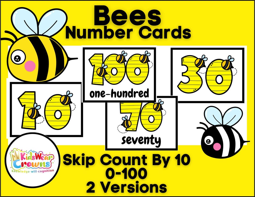 Bee Number Flash Cards - Skip Count by 10s - Etsy