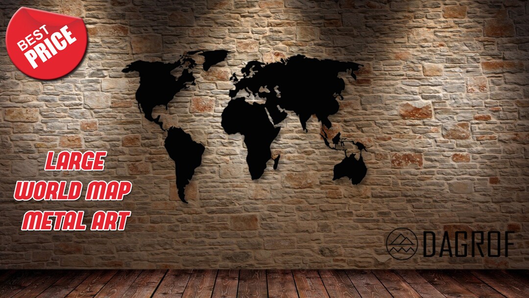 Large World Map Design Christmas Gifts Metal Wall Art by Dagrof, Home ...