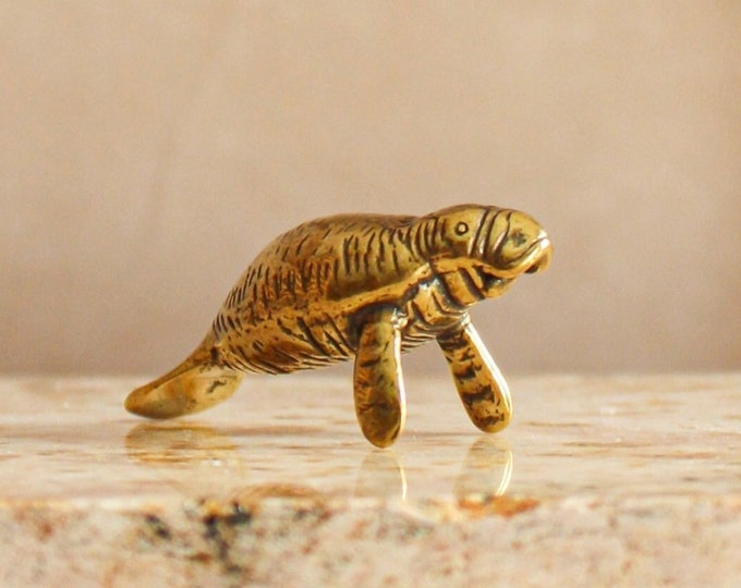 Mini Brass Manatee Figurine Sea Animal Statue Beach House Decor Ocean ...