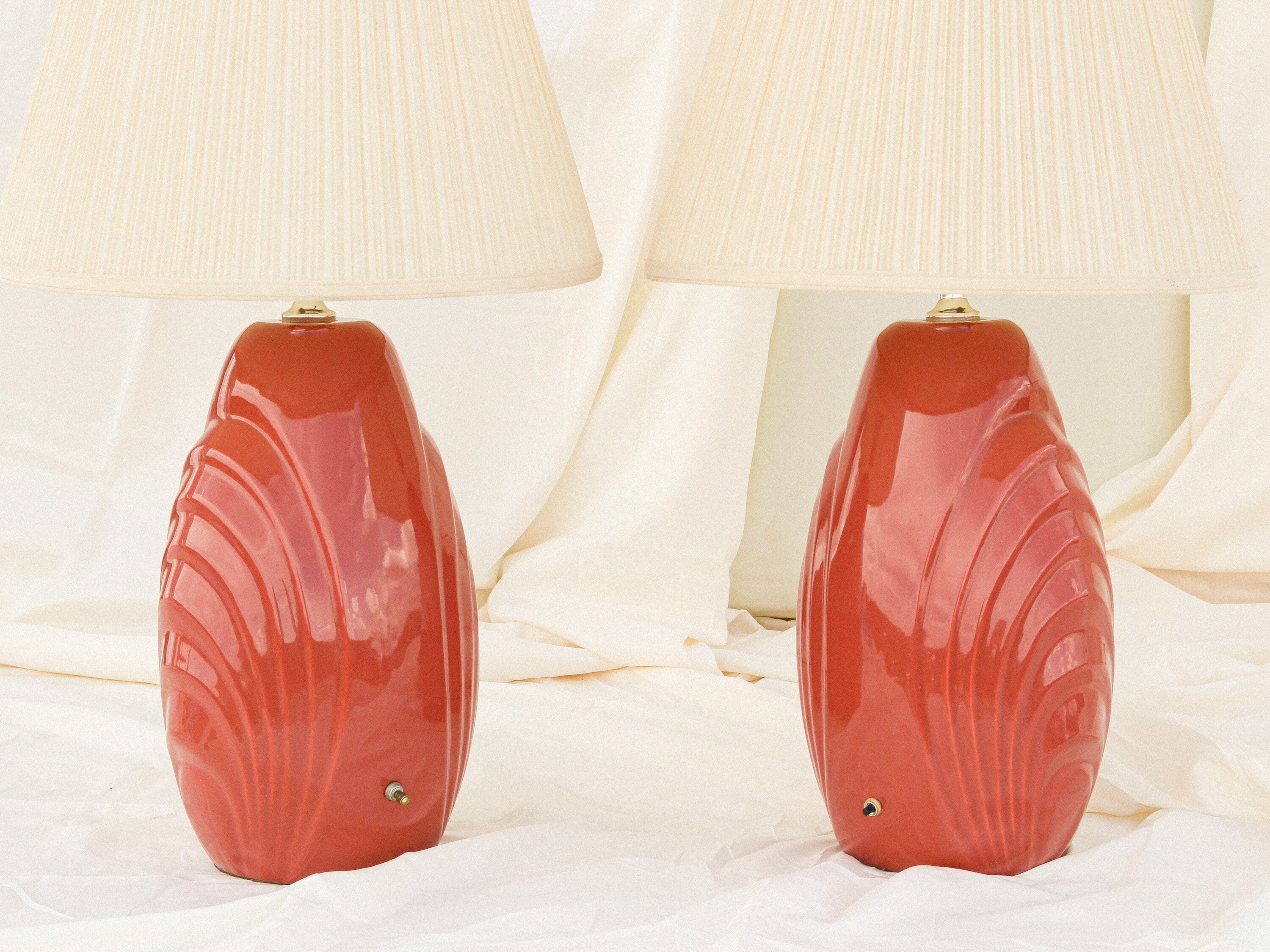 Large mauve pink ceramic swirl lamp pair 1980s post modern art | Etsy