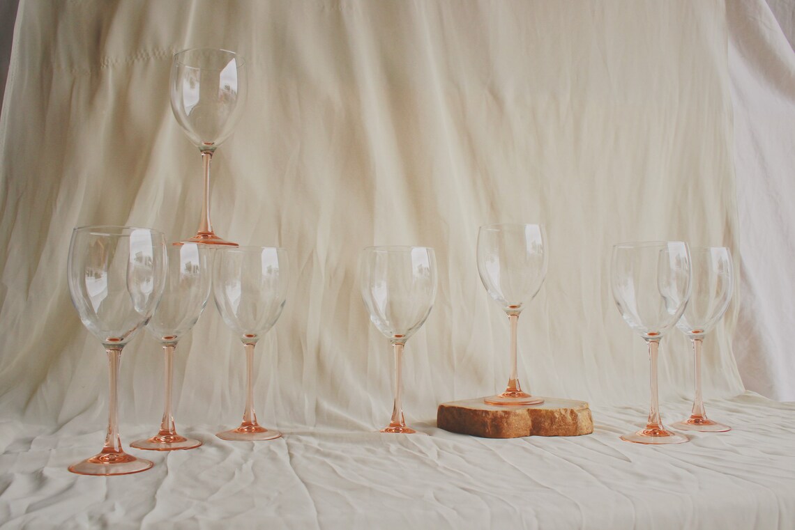 Pink stemware french wine glasses pink wine goblets art loves | Etsy