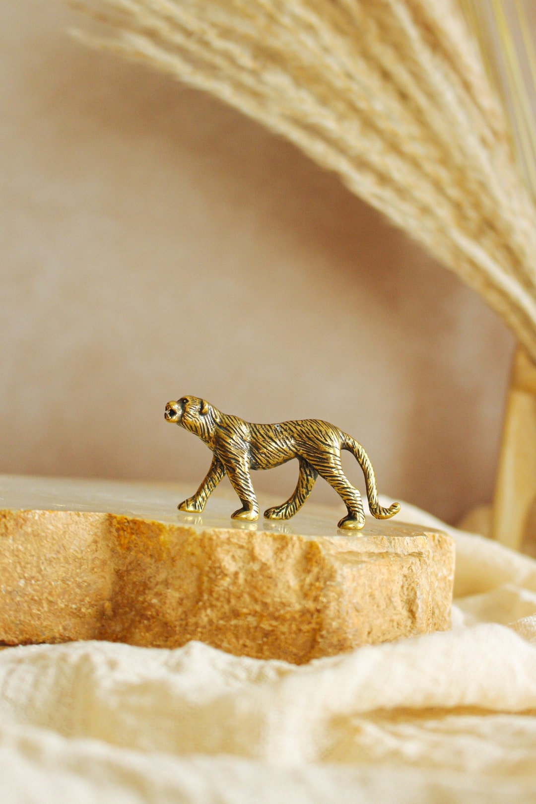 Mini Brass Lion Figurine Jungle Animal Statue Safari Mythical Fantasy ...