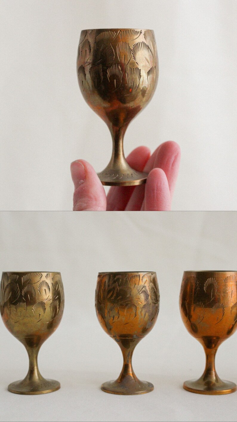Brass Goblet and Tray Set Miniature Wine Goblets Brass Serving - Etsy