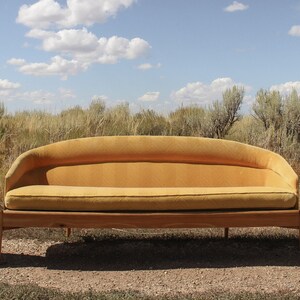 VTG Yellow Velvet Curved Round Sofa Sculpted Couch Mid Century Modern ...