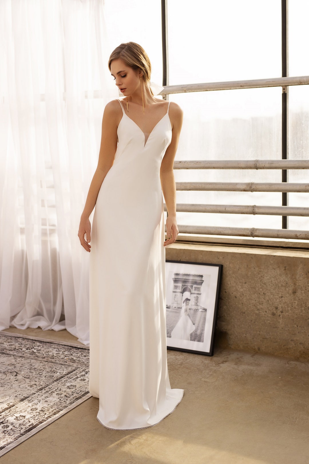 White Cocktail Reception Dress. Slip Wedding Dress. White Silk Dress ...