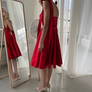 Red Tea Length Dress. Midi Cocktail Gown. Red Wedding Dress. Bridesmaid ...